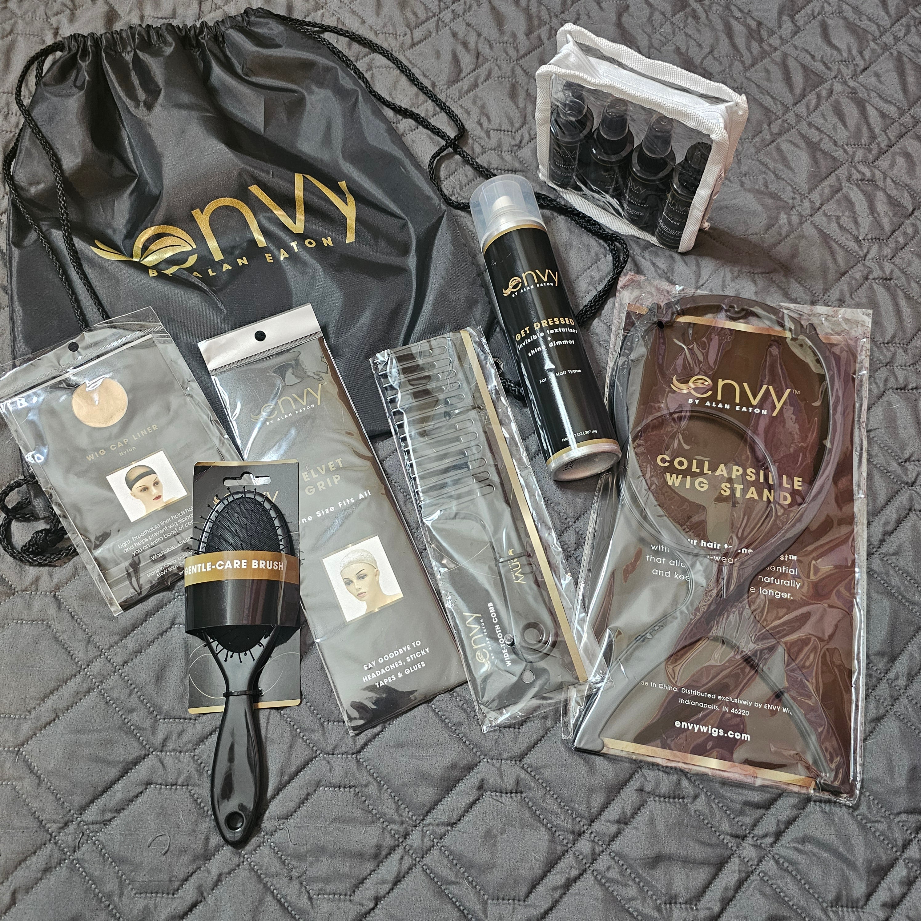 Envy wig care kit with Satin Backpack – TL Wigs - Wigs and Toppers